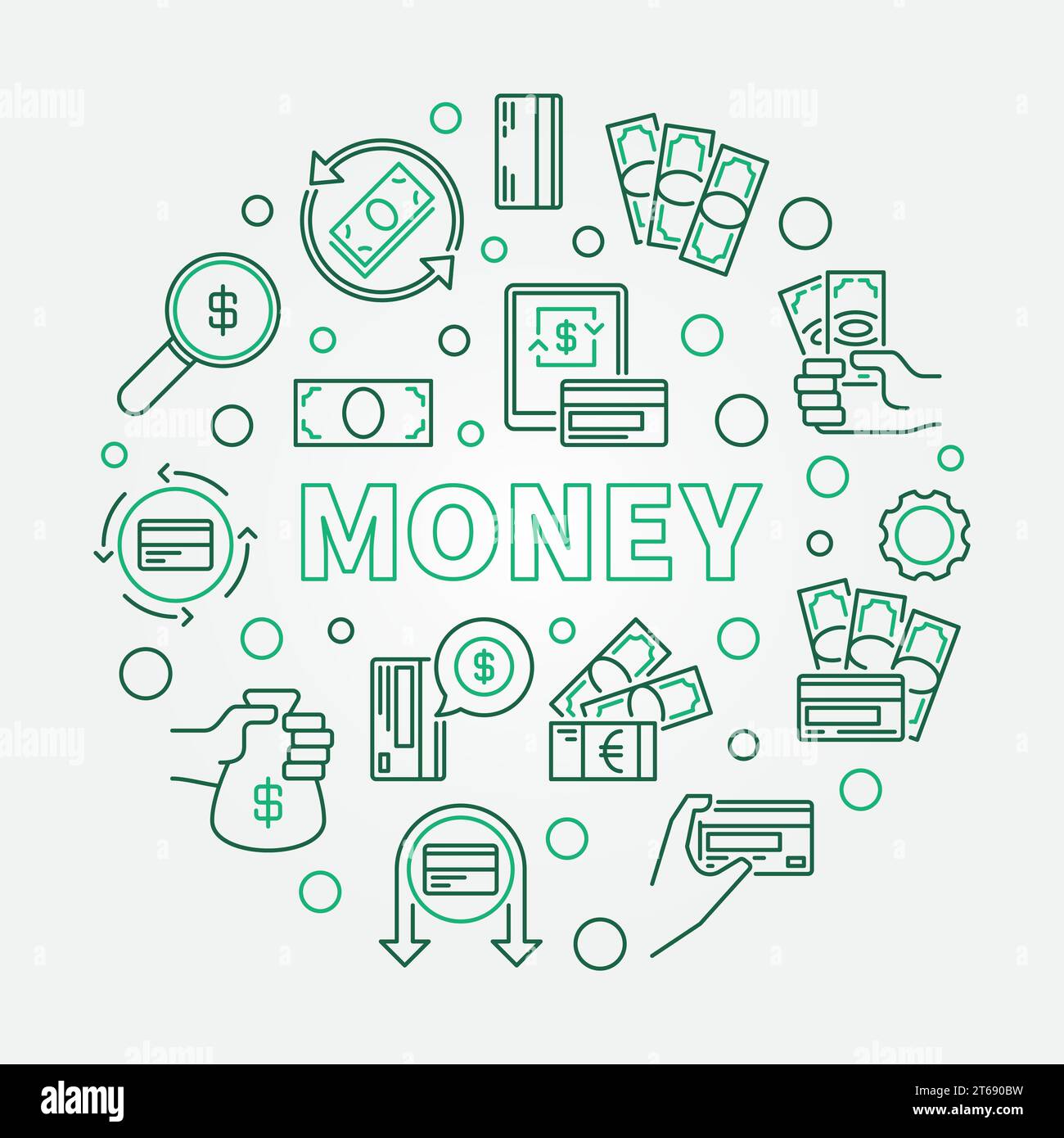Money vector concept round illustration made with cash, credit card ...