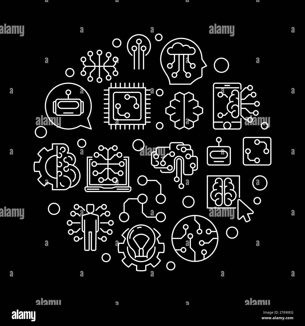 Futuristic round vector outline illustration. Future technology and ... Futuristic round vector outline illustration. Future technology and ...