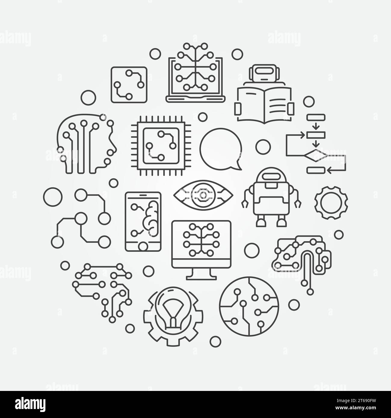 Machine Learning circular vector concept illustration in outline style ...