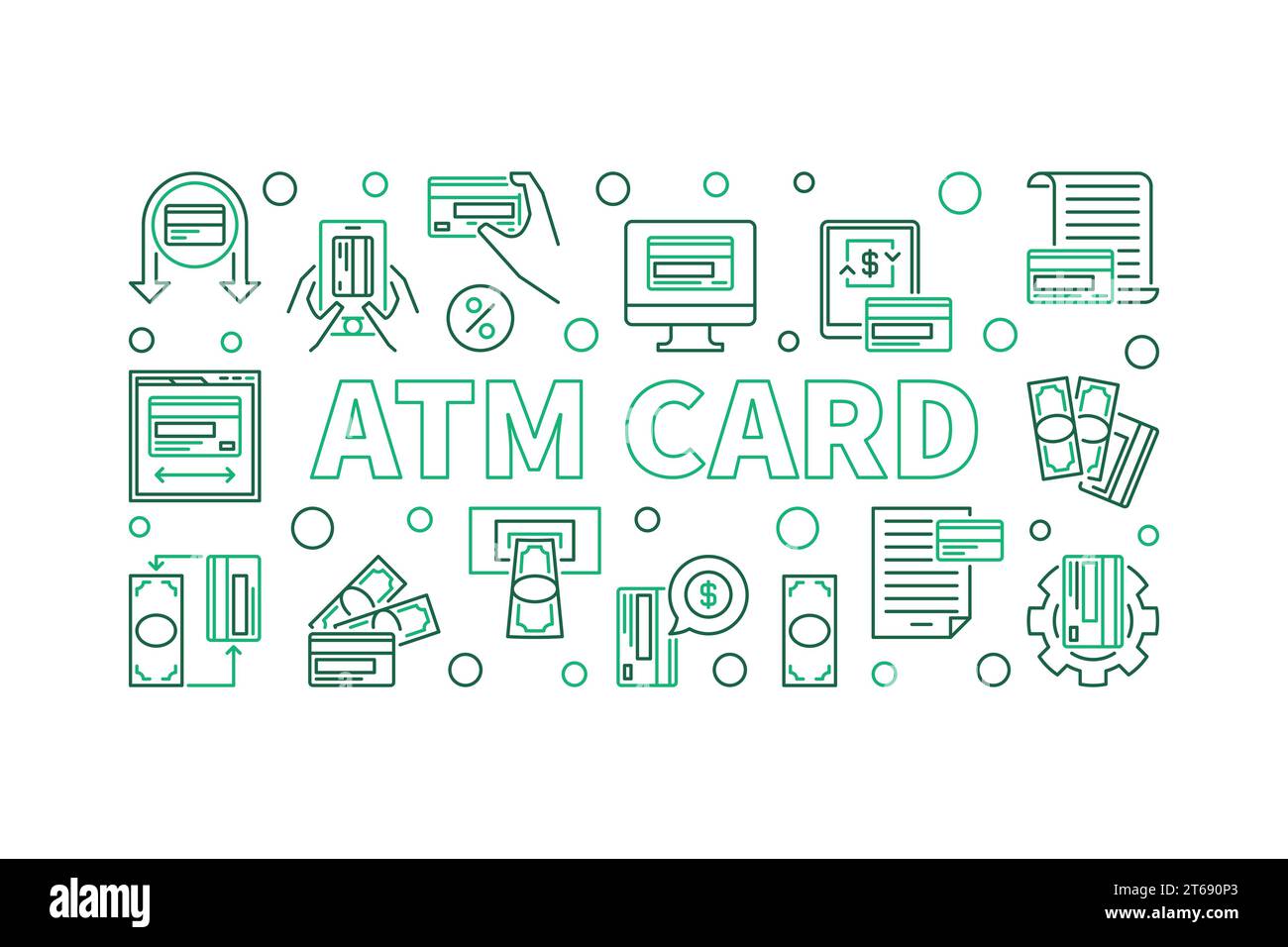 ATM Card concept modern horizontal banner in thin line style. Vector ...