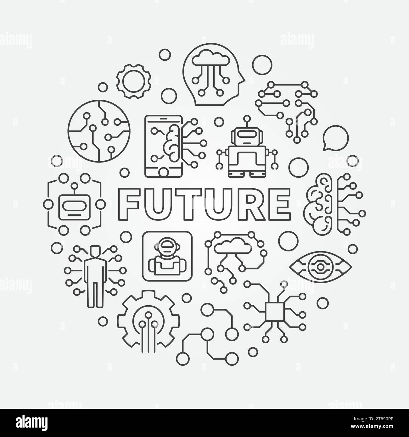 Future round vector concept illustration in thin line style. AI and ...