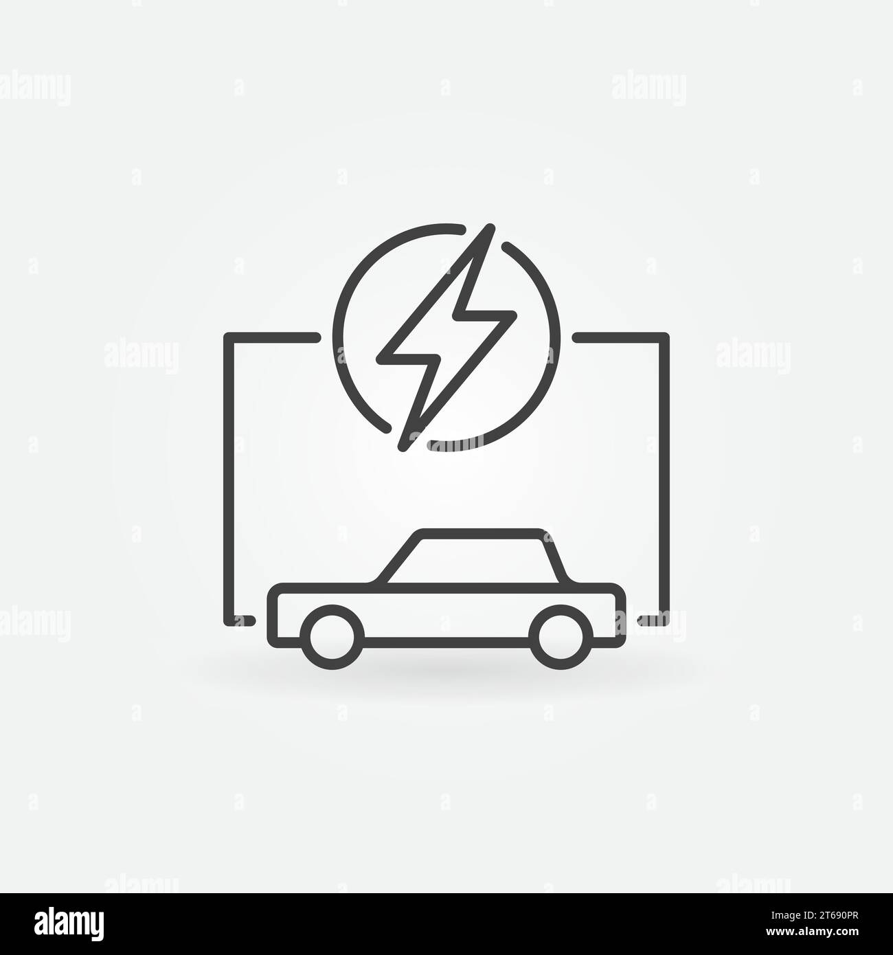Electric car with lightning simple EV concept icon or sign in thin line ...
