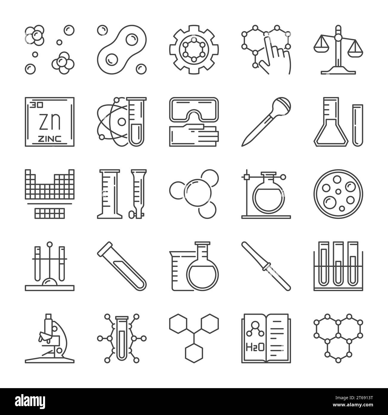 Vector set of Chemical outline icons. Chemistry concept linear signs or ...