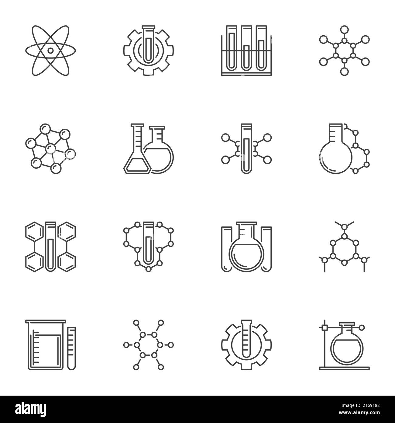 Vector set of Chemical concept icons or symbols in thin line style ...