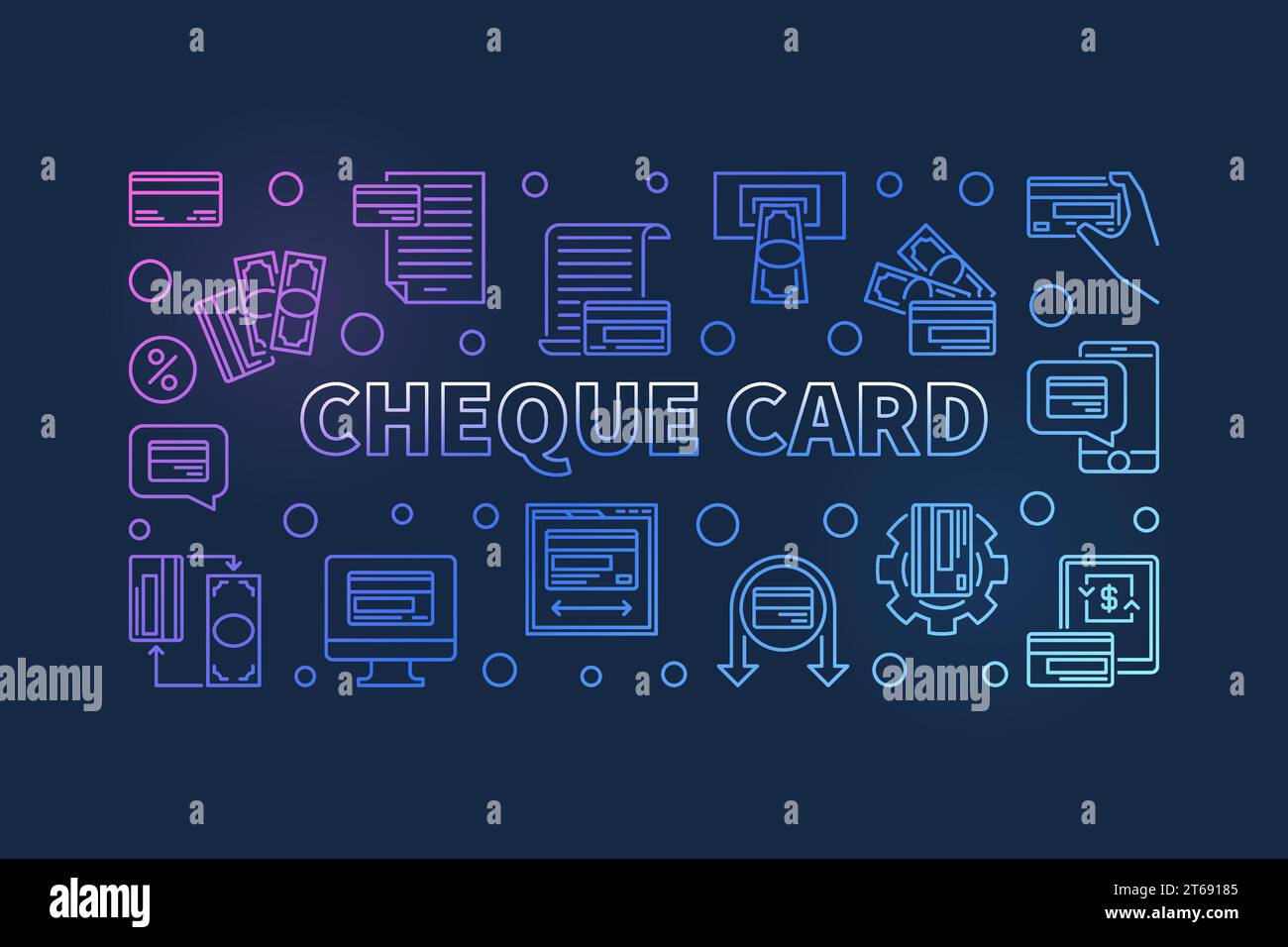 Cheque Card outline vector colorful horizontal illustration or banner ...