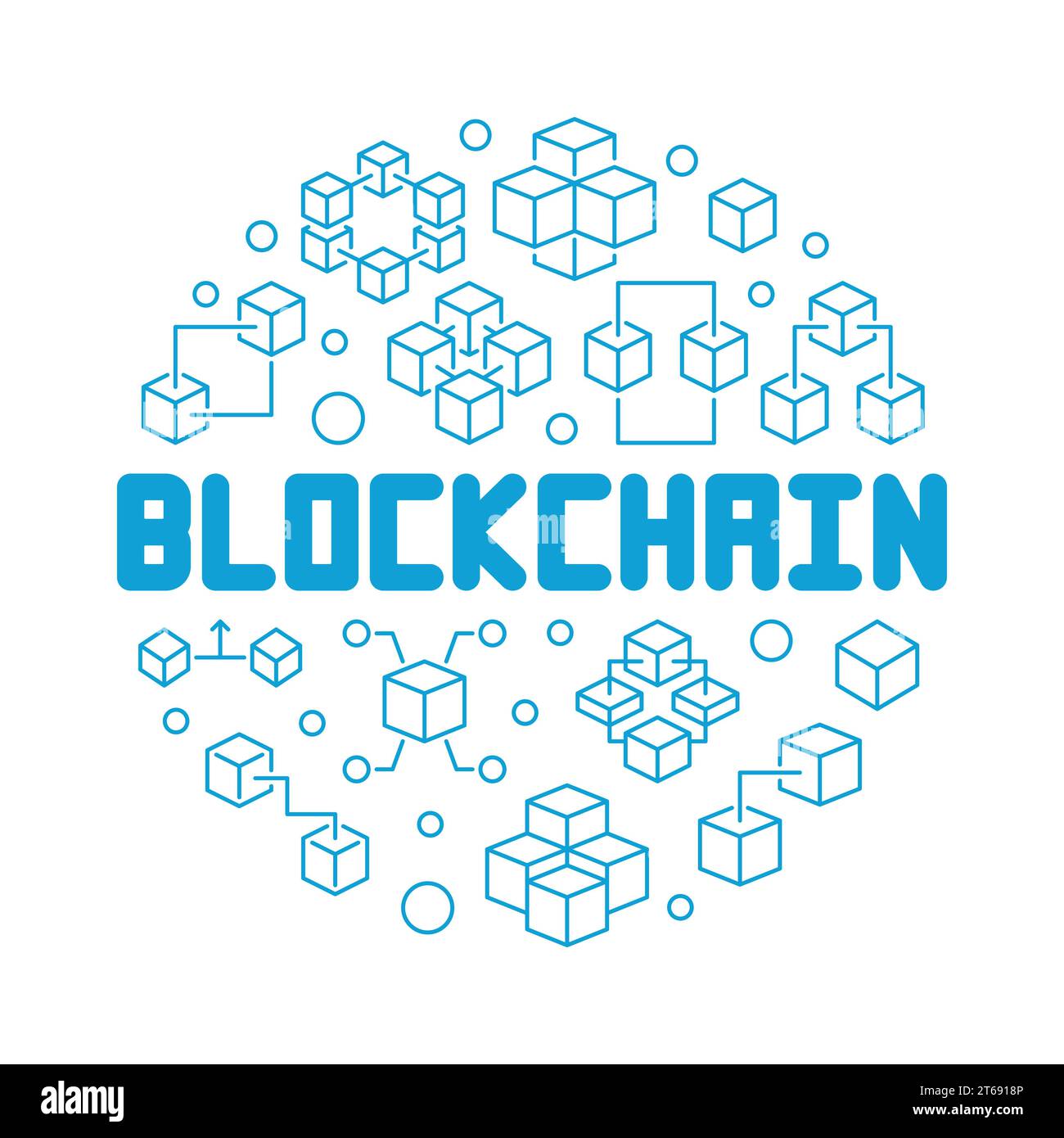 Blockchain technology blue round concept vector illustration in thin ...