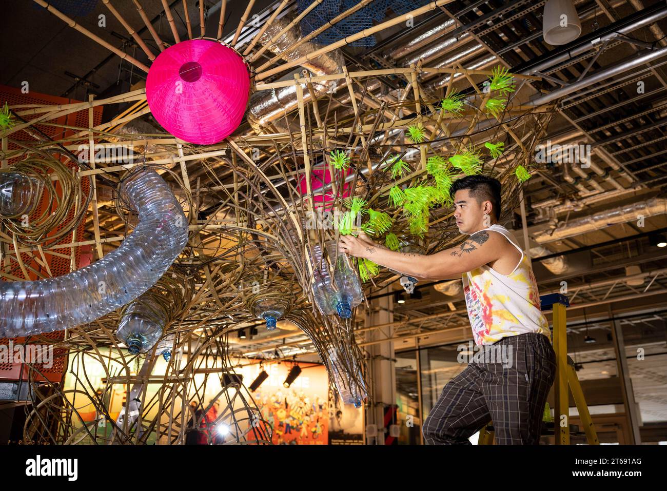 EDITORIAL USE ONLY Balete Spacecraft, a new artwork made of recycled ...