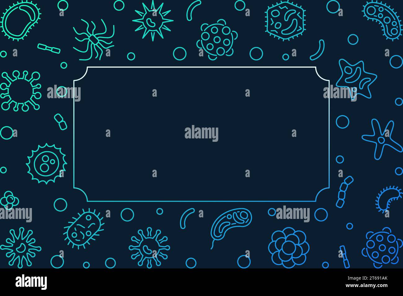 Bacteria microbiology colored outline horizontal frame. Vector minimal ...