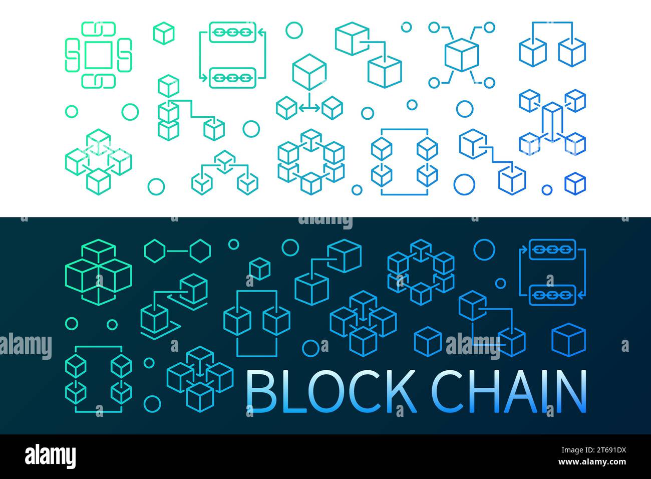 Block Chain vector colored banners set. Blockchain illustration in thin line style Stock Vector ...