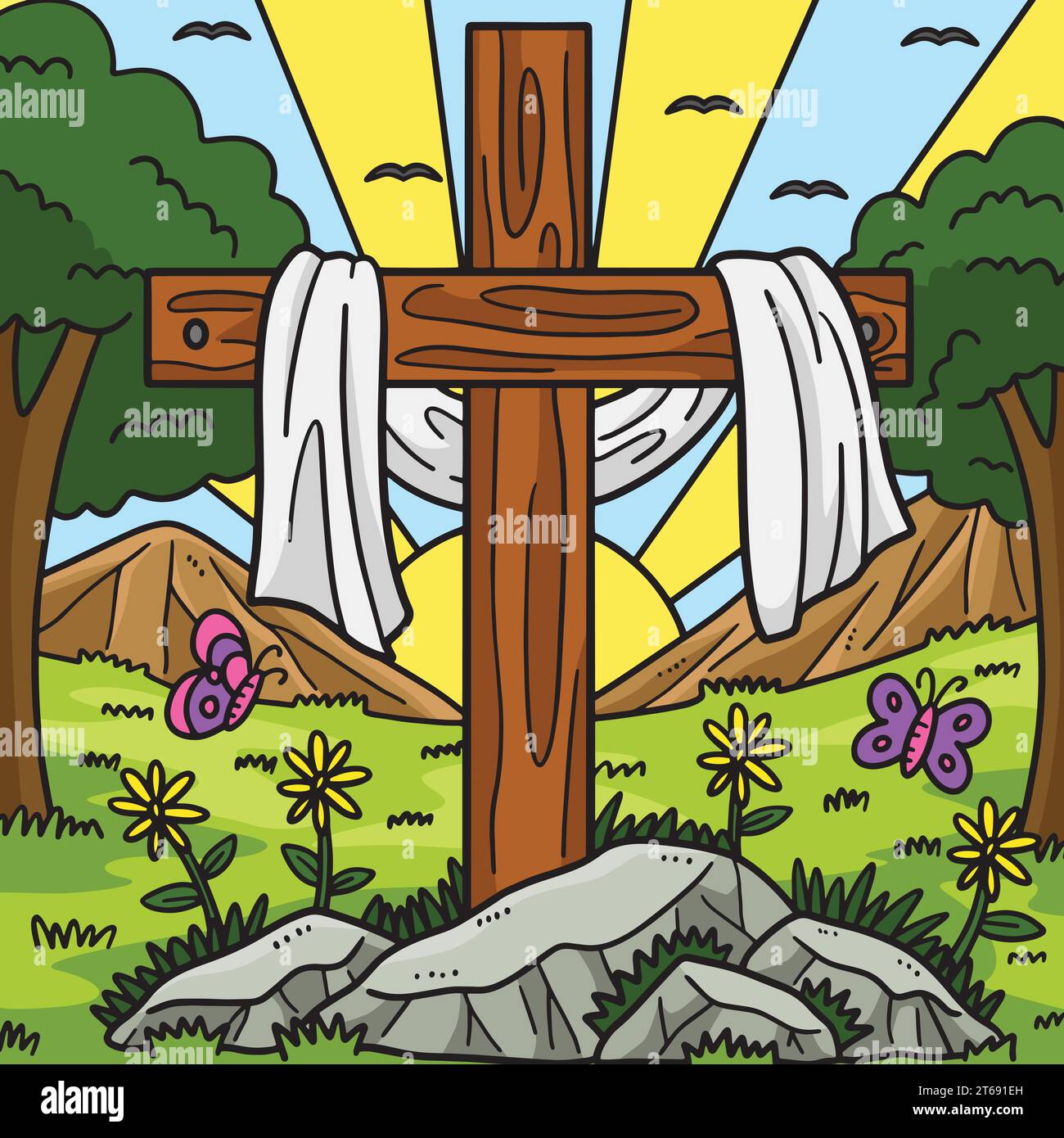 Christian Cross Draped with Fabric Colored Cartoon Stock Vector Image ...