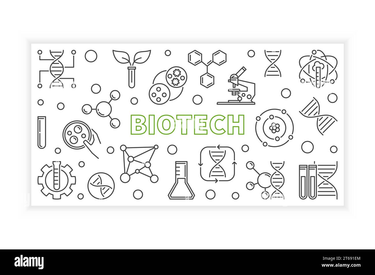 Vector Biotech concept horizontal outline illustration or banner on ...