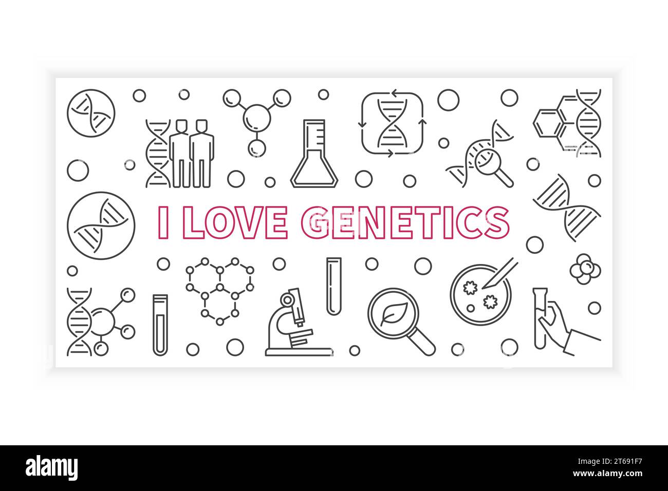 I Love Genetics concept outline banner. Vector linear illustration on ...