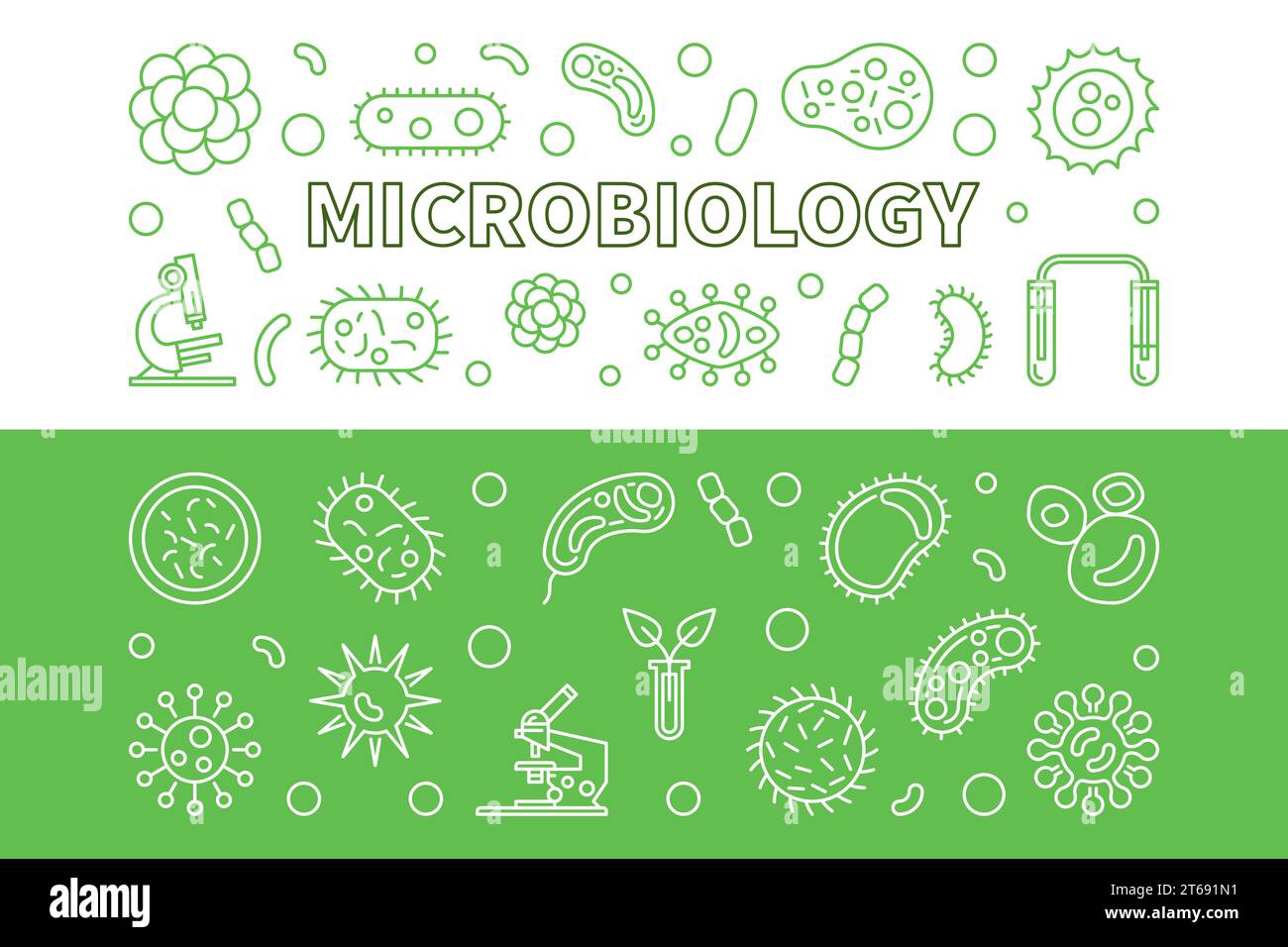Microbiology green horizontal banners. Vector concept illustration in ...