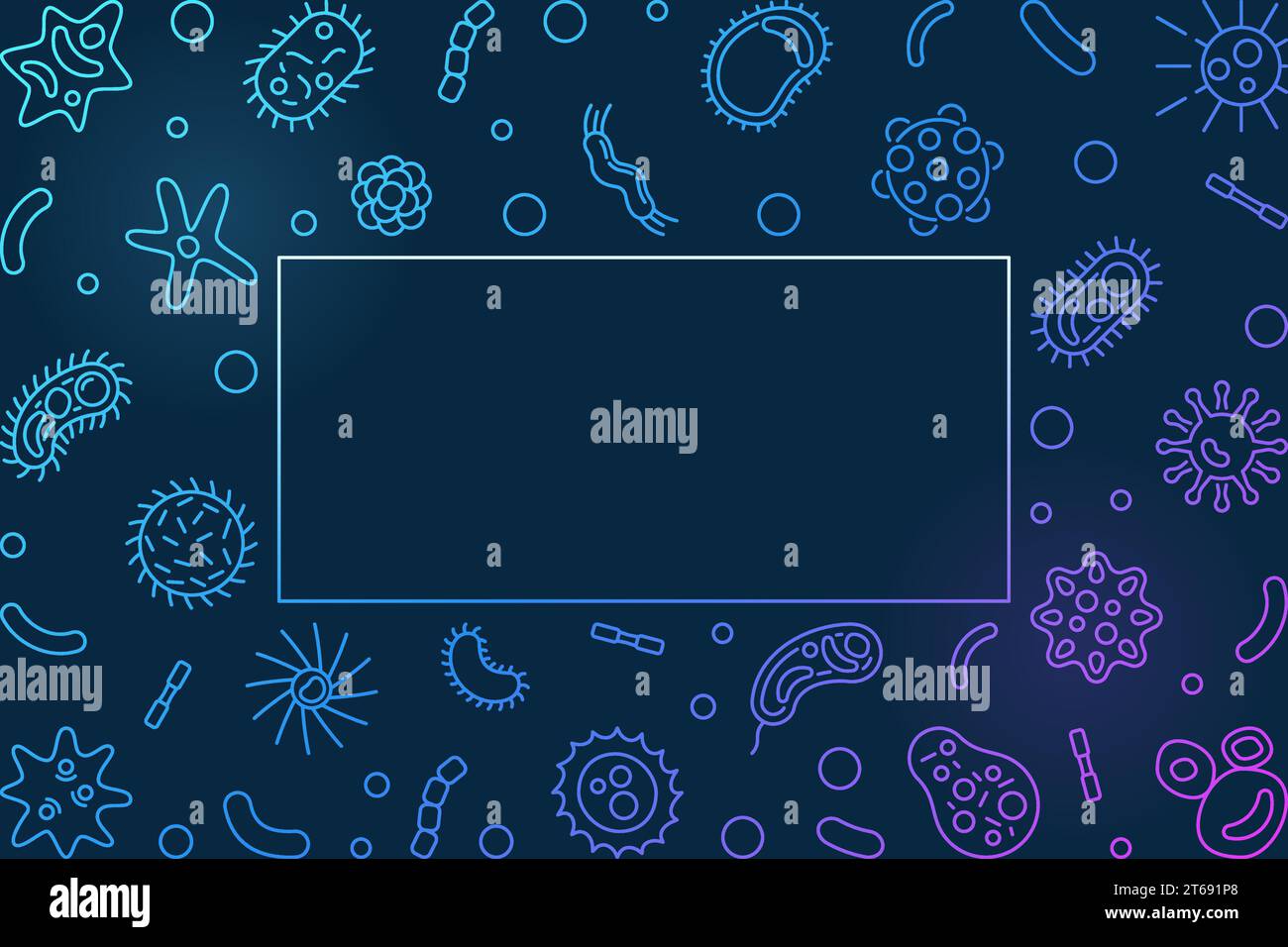 Microbiology colored outline horizontal frame with empty space for text ...