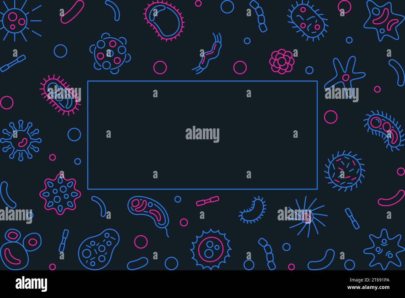 Microbiology outline creative horizontal frame with empty space for ...