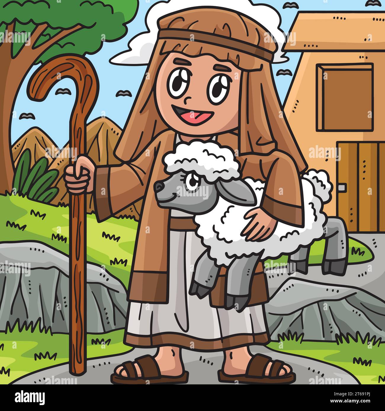 Christian Shepherd Sheep Colored Cartoon Stock Vector Image & Art - Alamy