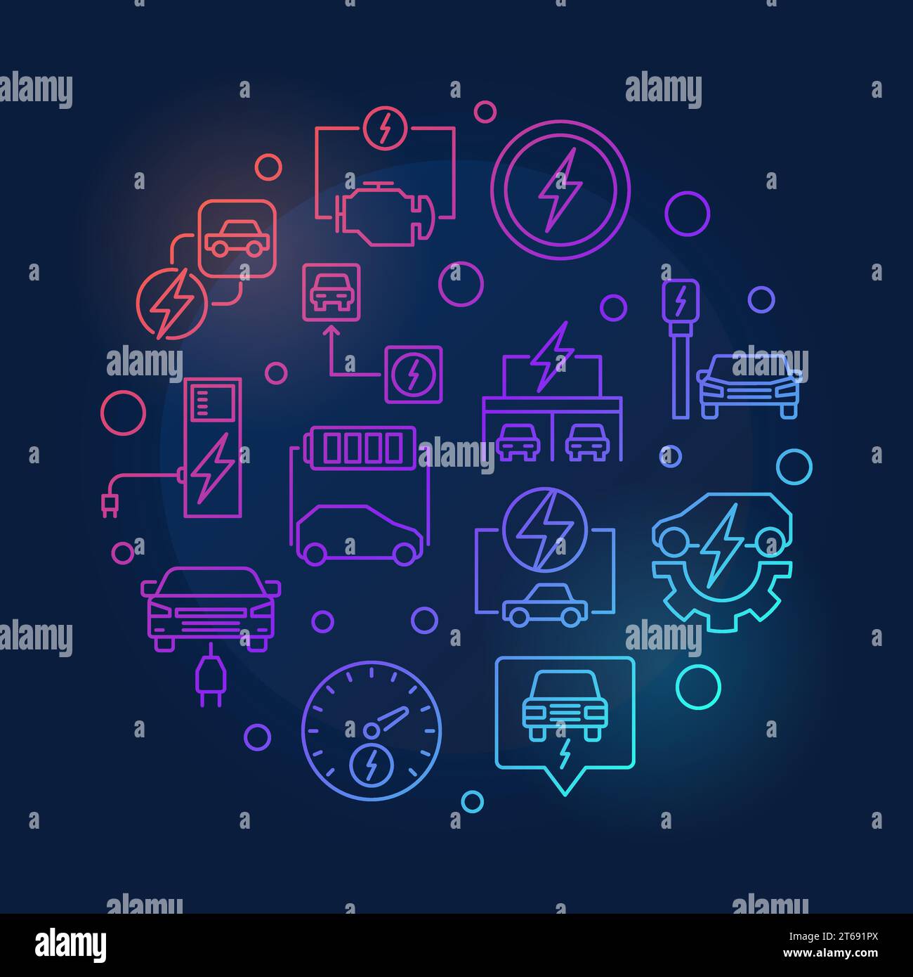 Plug-in EV round vector modern illustration made with electric car ...