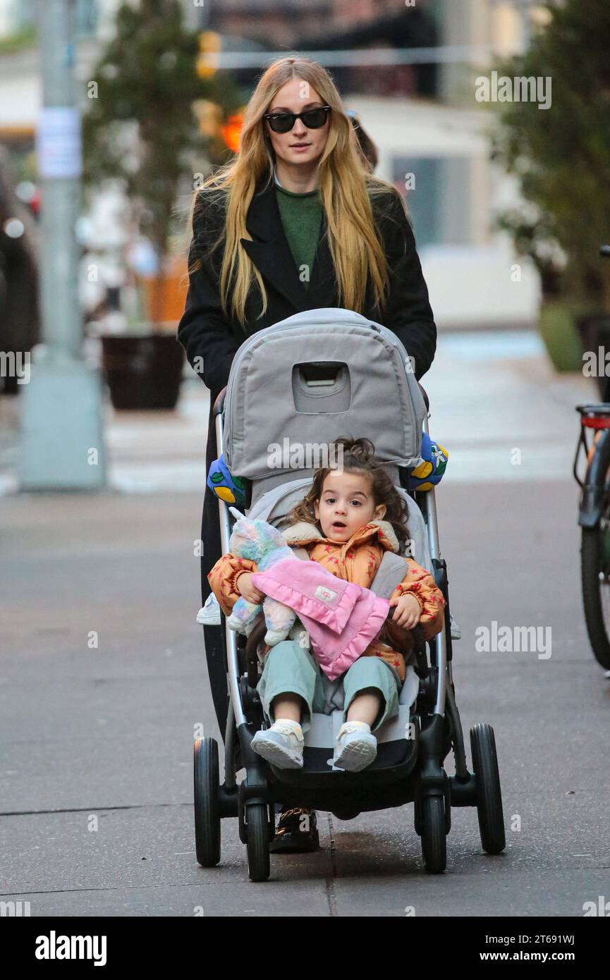 Sophie Turner with daughters Delphine and Willa are seen out for a stroll. Featuring: Sophie ...