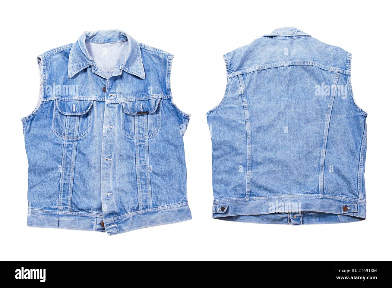 Denim vest set, set of denim vest, jeans vest front back view. Folded ...