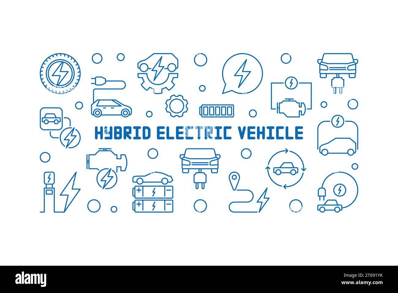 Hybrid electric vehicle horizontal line banner. Vector Hybrid EV ...