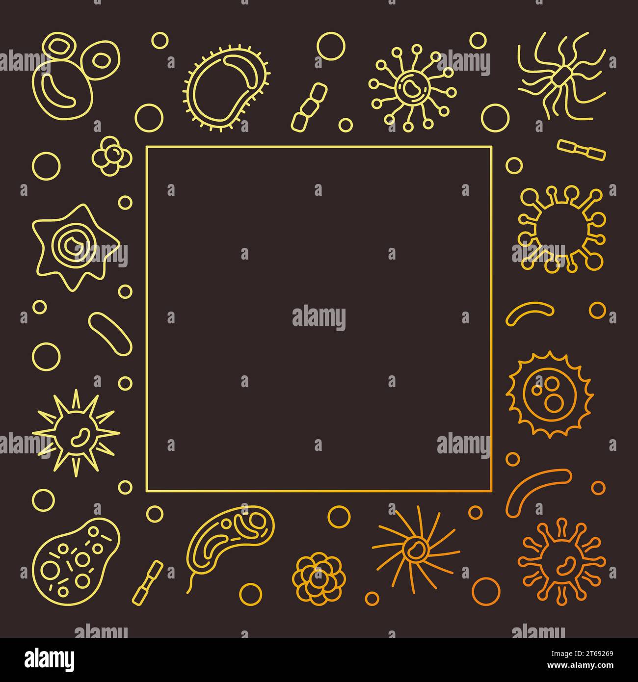 Bacterial cells square golden frame. Vector concept illustration or ...