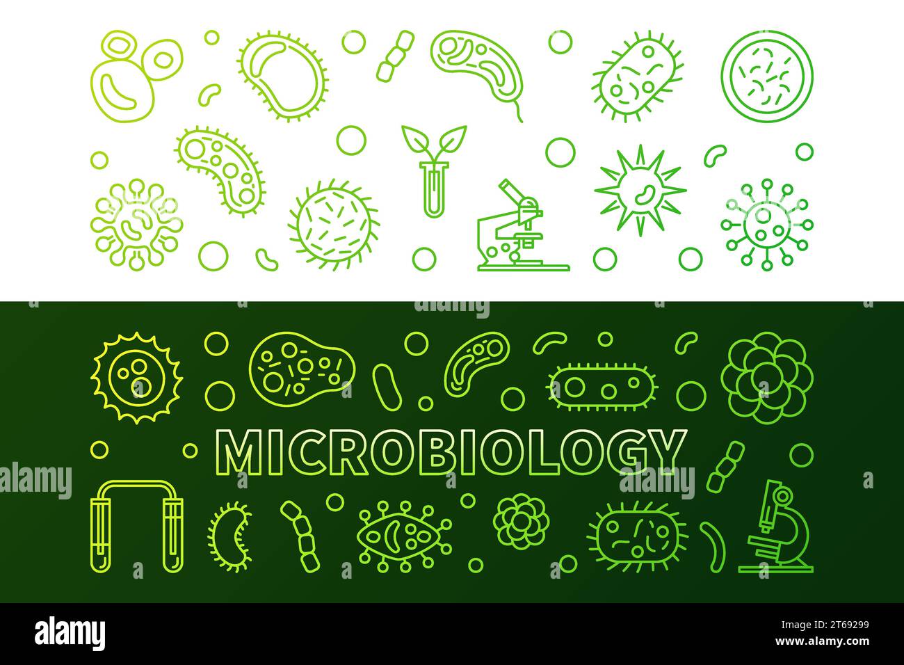 Microbiology green horizontal banners. Vector concept illustration in ...