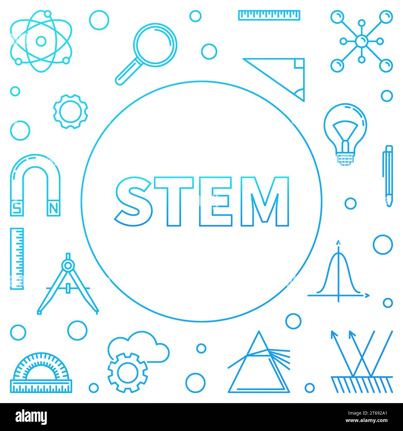 STEM blue square frame. Vector science concept illustration in thin ...