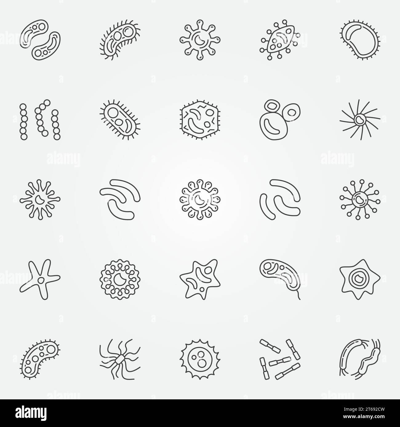 Bacteria outline icons set. Microbe and virus concept symbols in thin ...