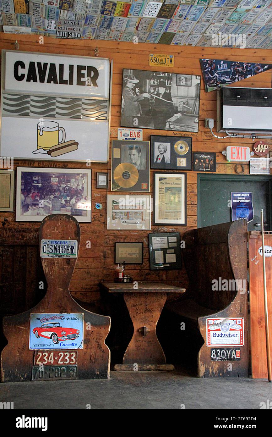 Interior of the Cavalier restaurant in Lynchburg, VA, USA. Old wooden ...