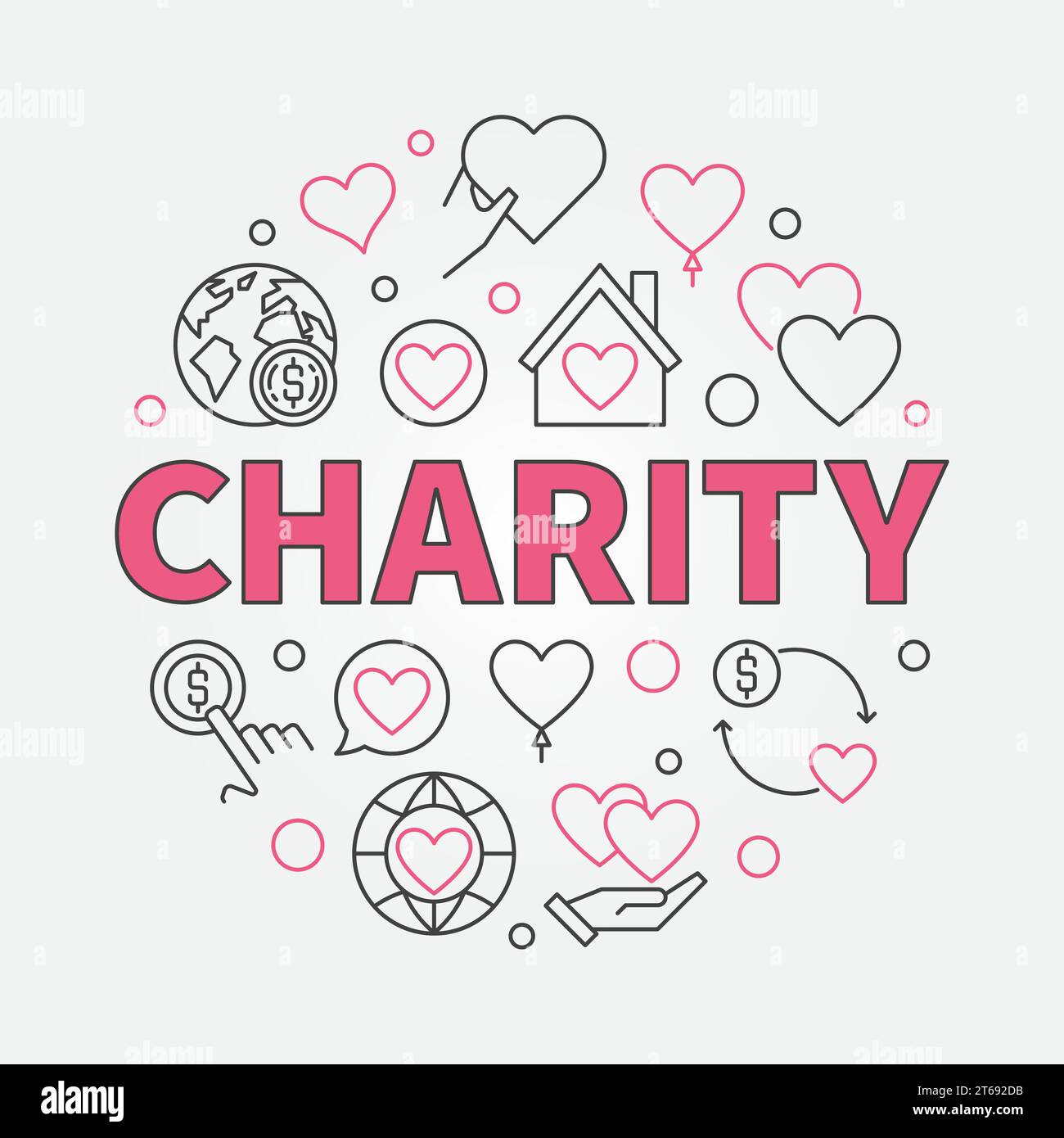Charity round vector modern illustration in outline style Stock Vector ...
