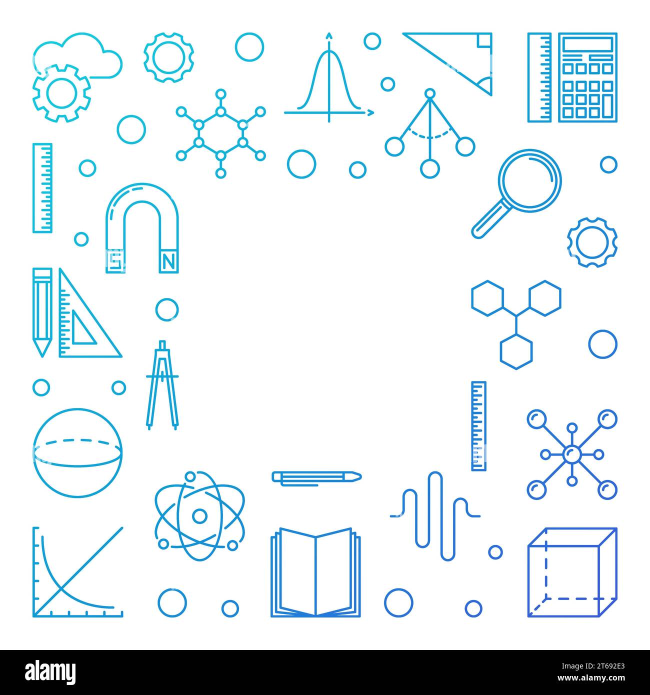 STEM blue square frame. Vector concept illustration in thin line style ...