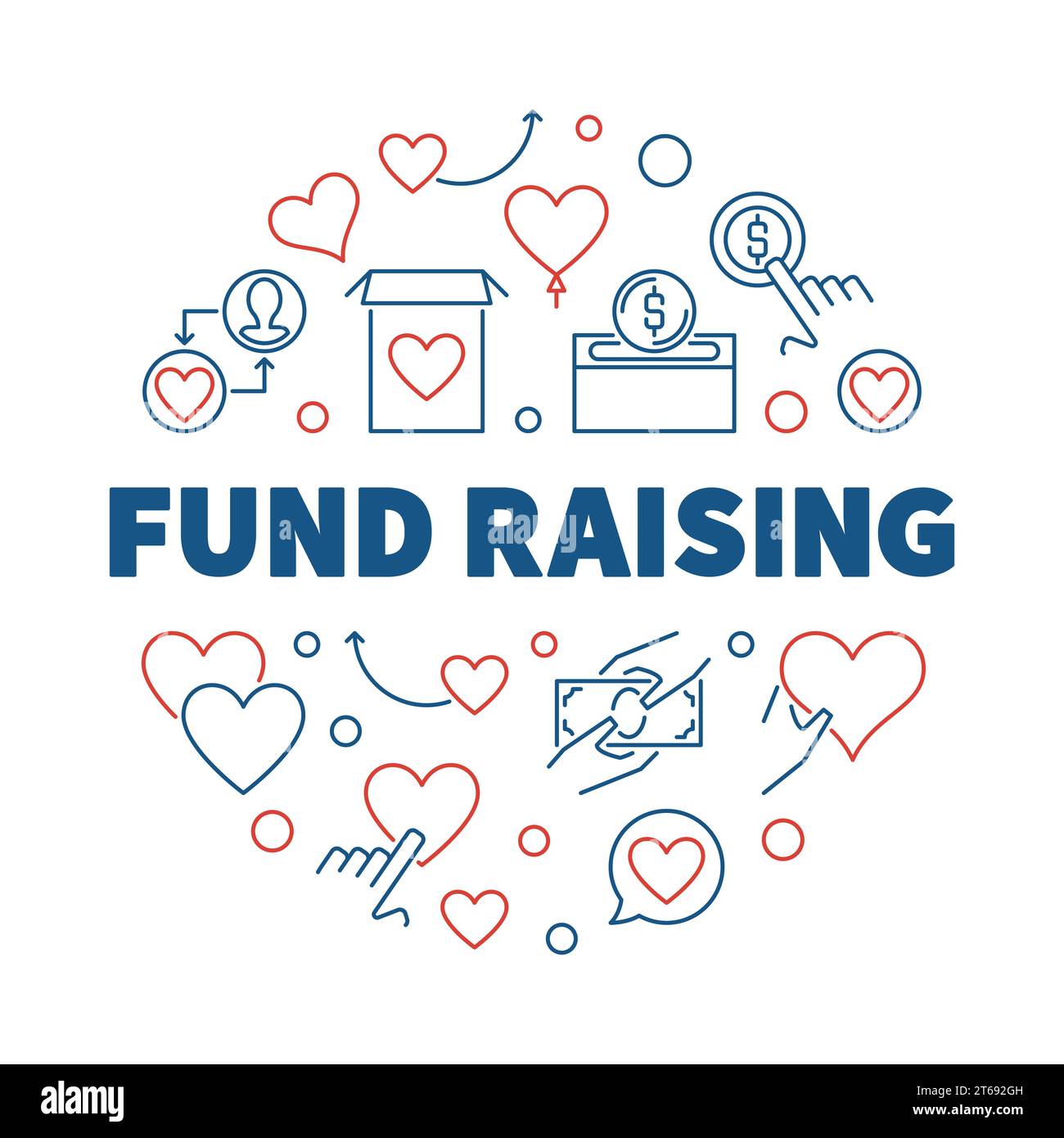 Fund Raising round vector creative outline illustration on white ...