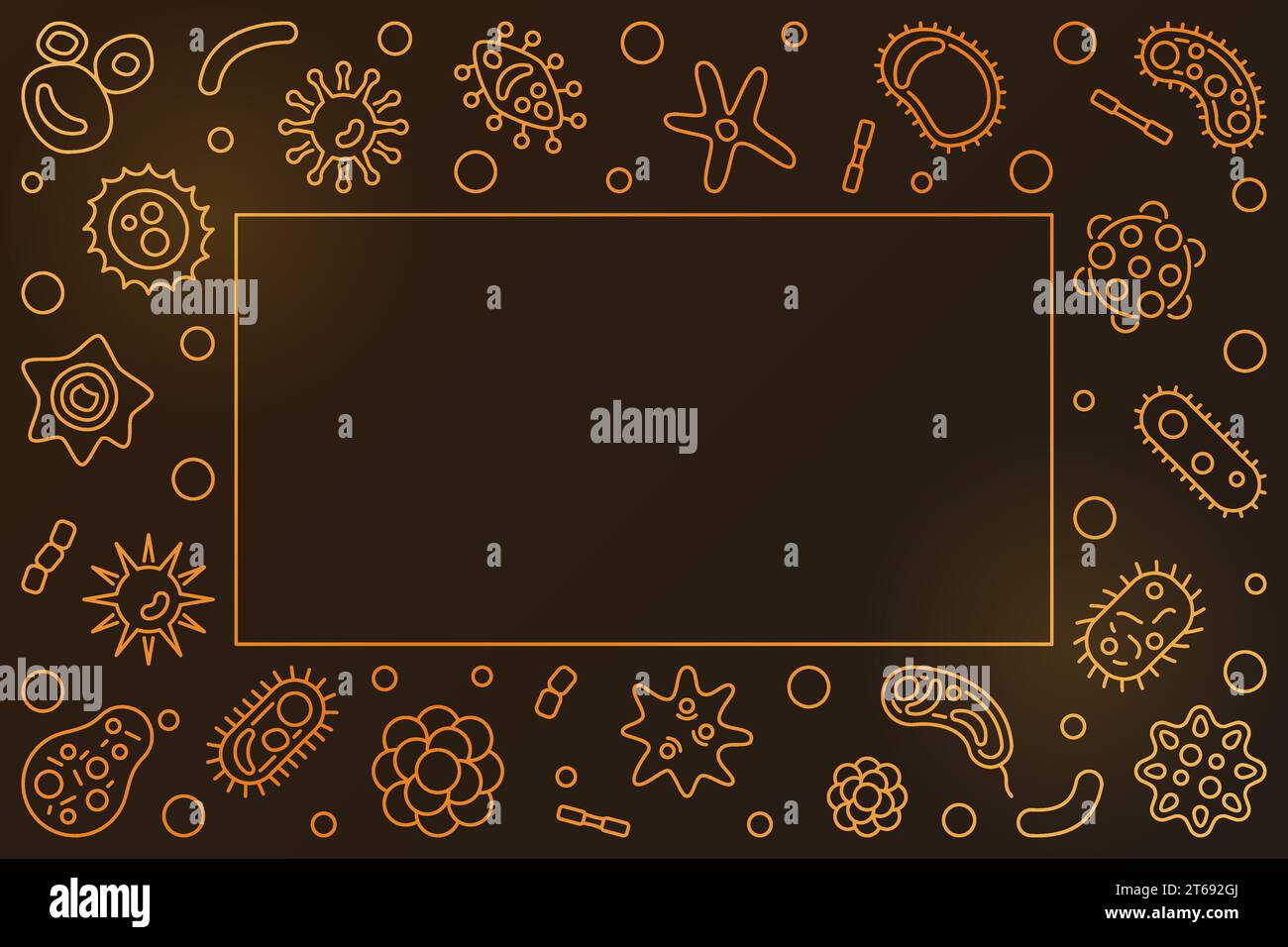 Viruses golden horizontal frame or background. Vector virology concept ...