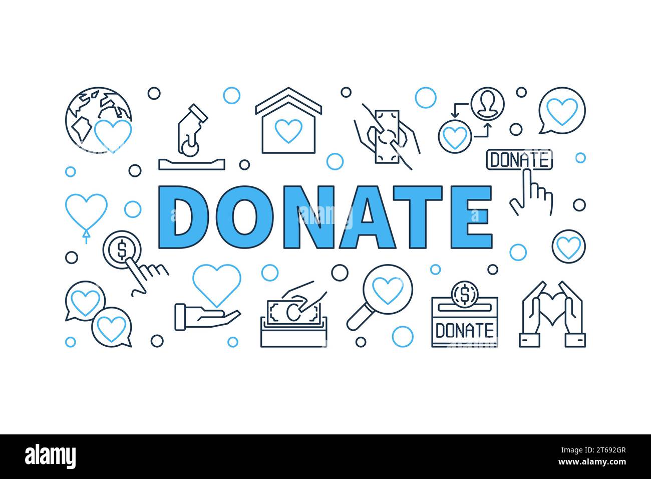 Donate vector concept modern horizontal illustration in thin line style ...