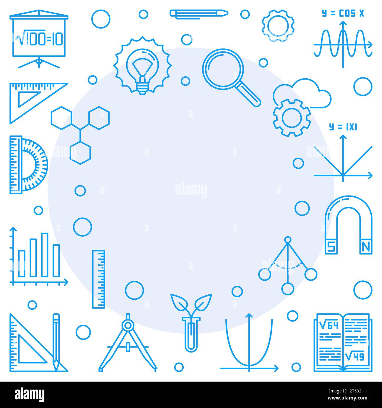 Stem Learning Blue Frame On White Background Vector Science Technology Engineering Math Concept