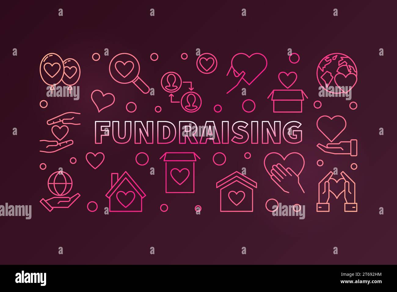 Vector Fundraising colored horizontal outline banner or illustration on ...