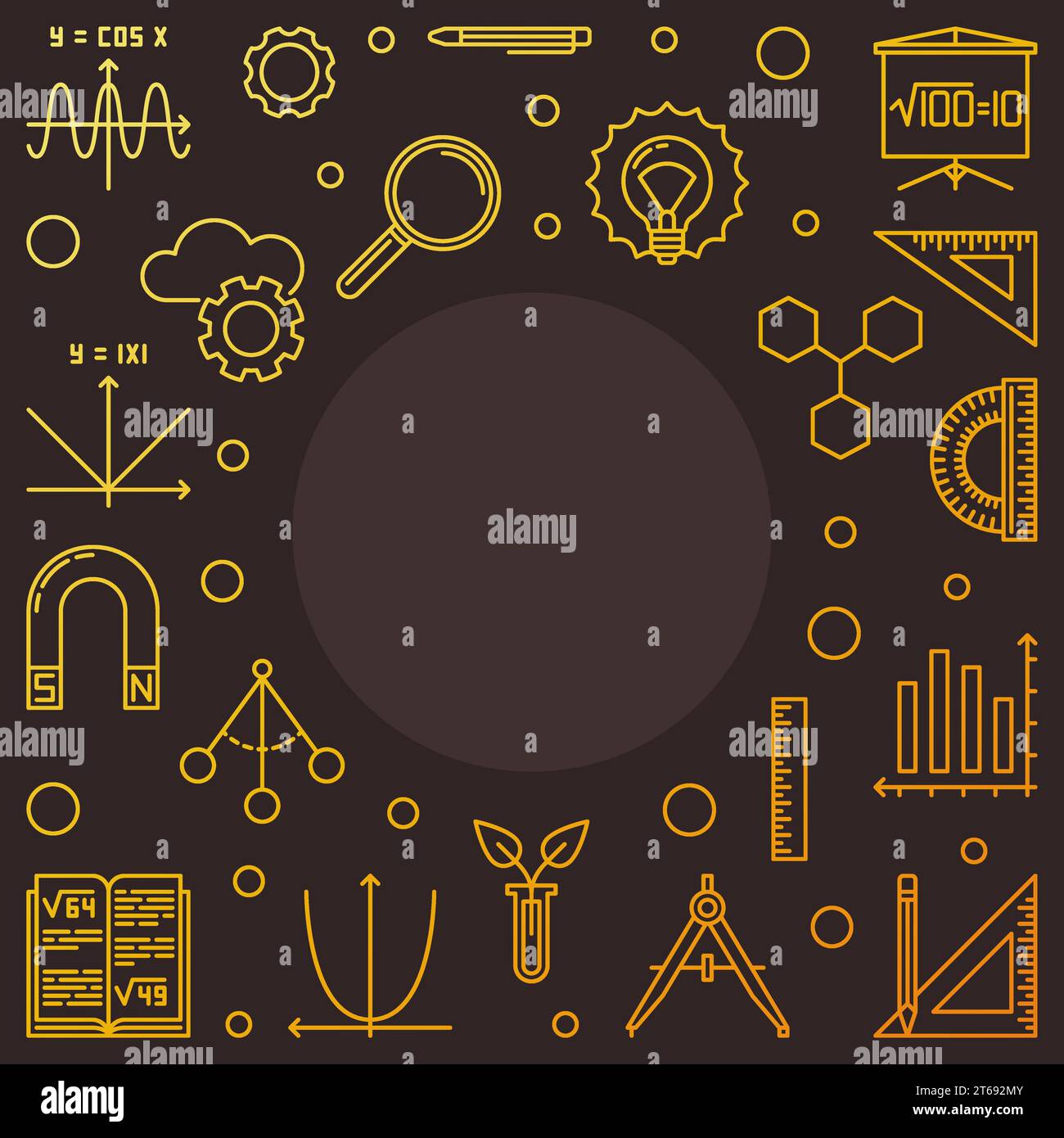 STEM learning square golden frame. Vector concept illustration in thin ...