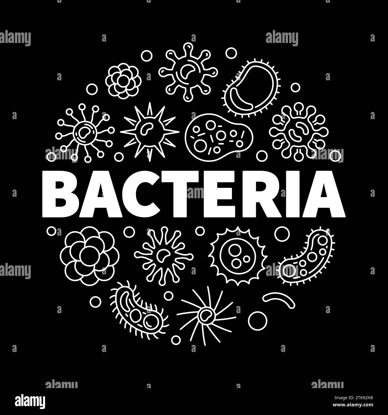 Bacteria round vector concept outline illustration made with microbe ...