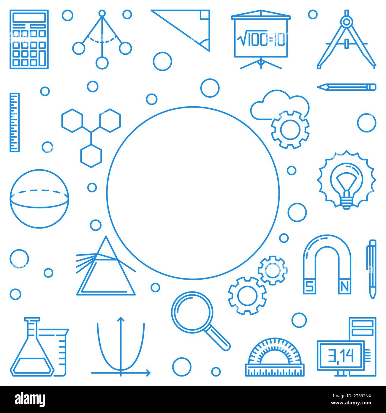 STEM minimal frame. Vector Science, Technology, Engineering and Math concept blue outline ...