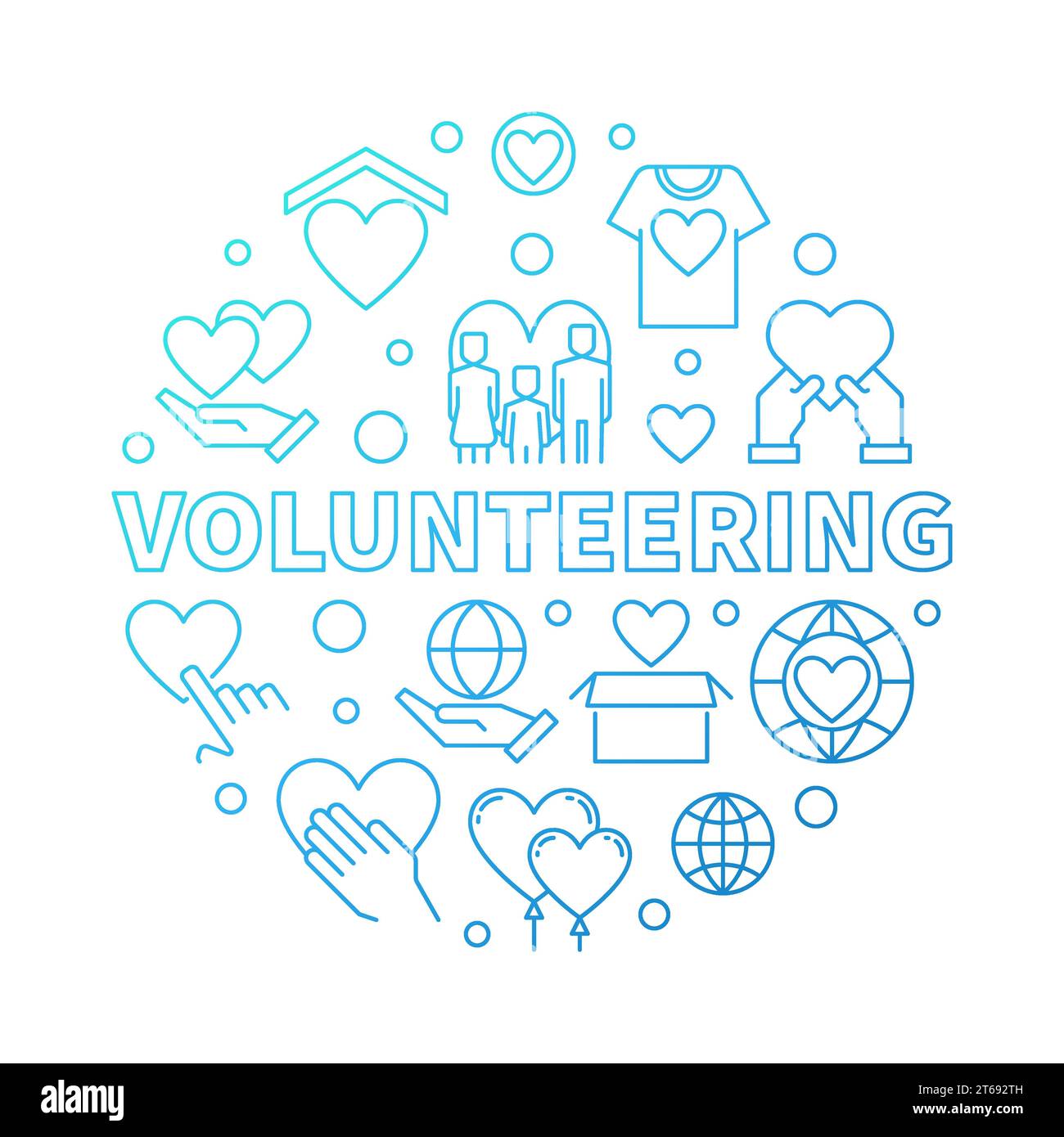 Volunteering round vector blue illustration in thin line style on white ...