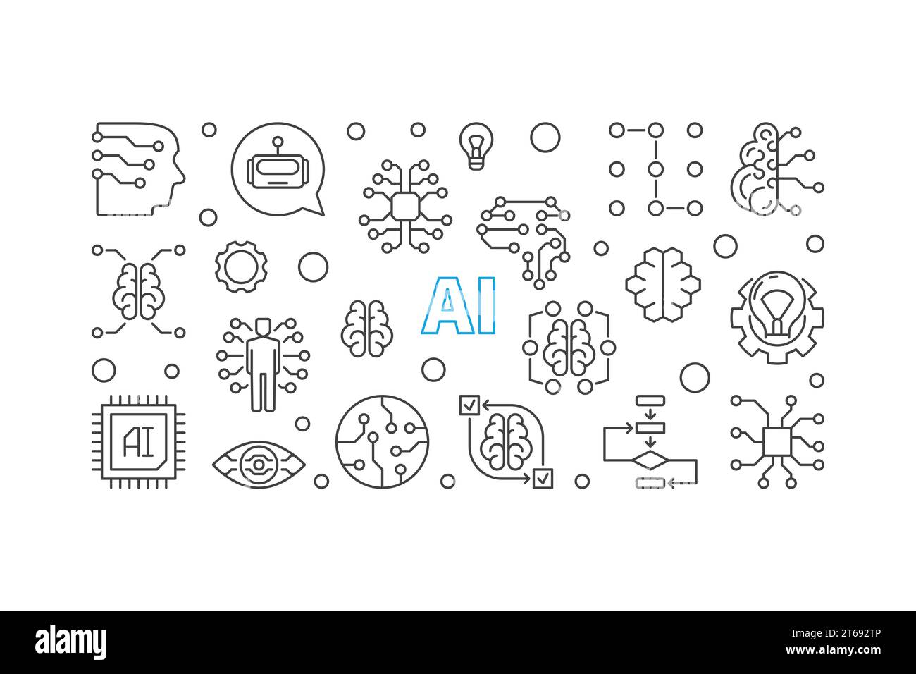 AI concept horizontal illustration. Artificial Intelligence vector ...
