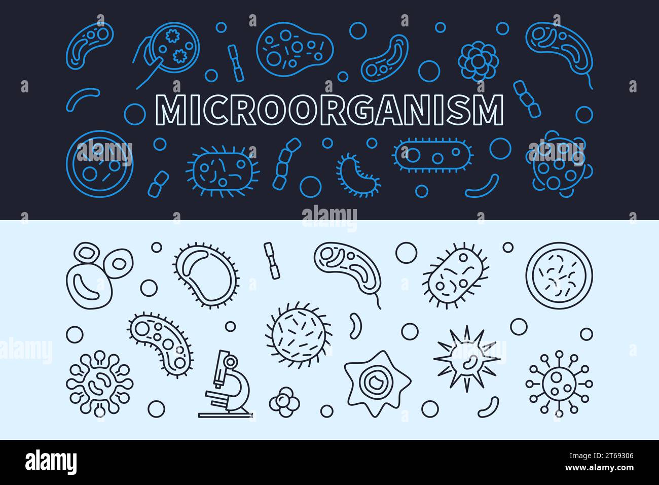 Set of 2 Microorganism banners. Vector virology and microbiology ...