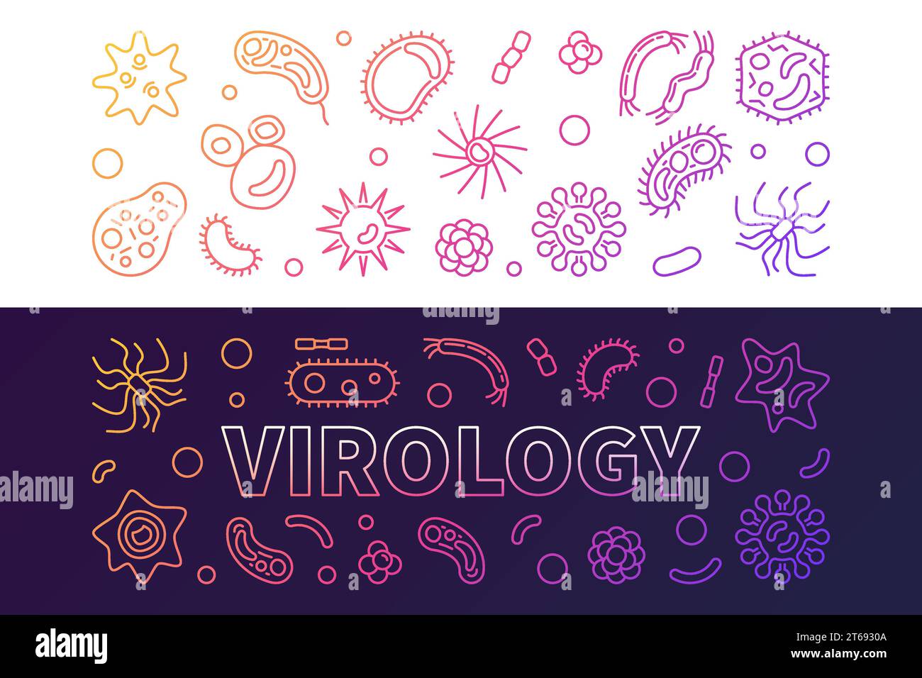 Virology colorful banners set - vector creative illustration in thin ...