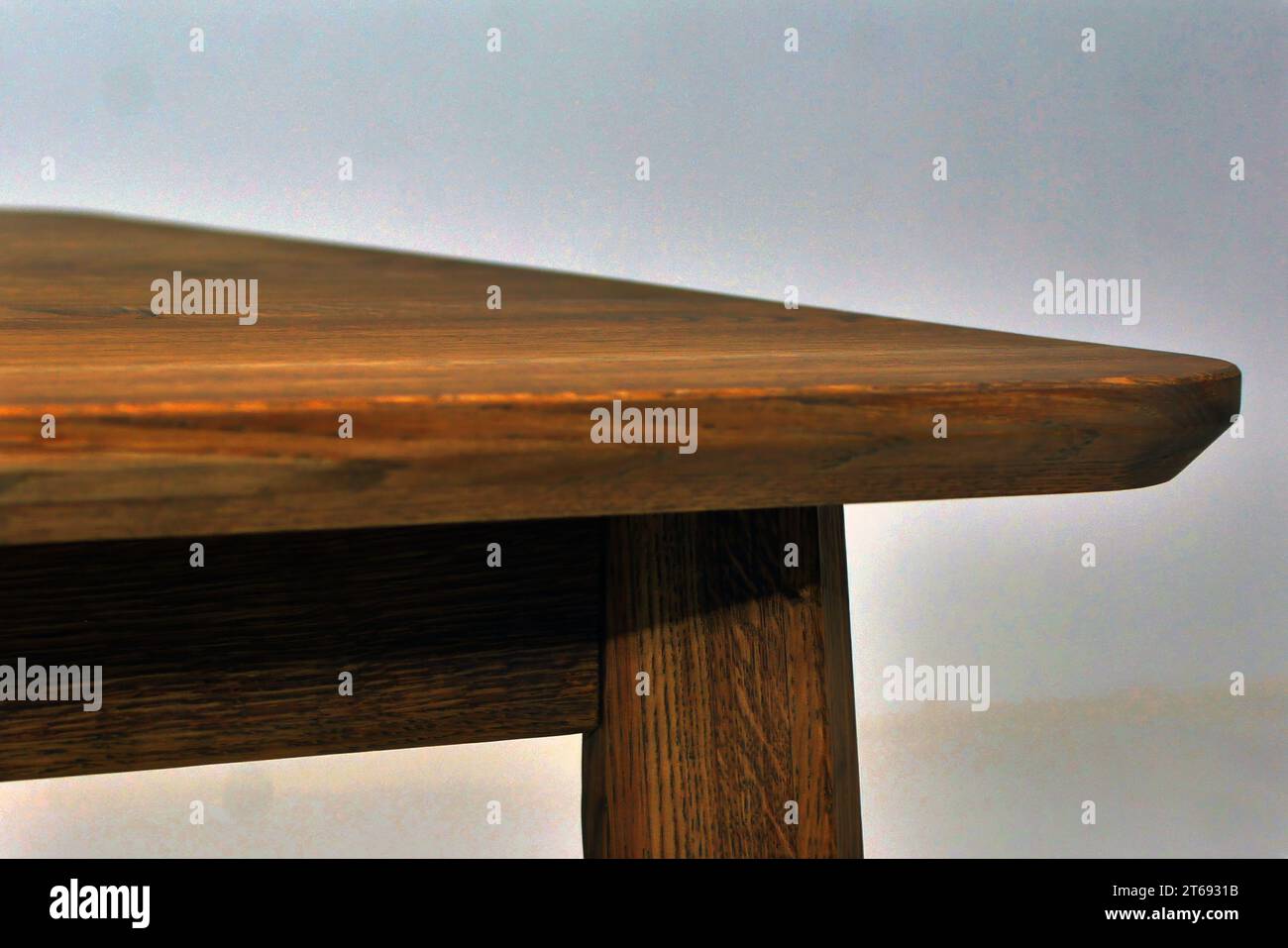 Wooden dinner table surface. Natural wood furniture close view ...