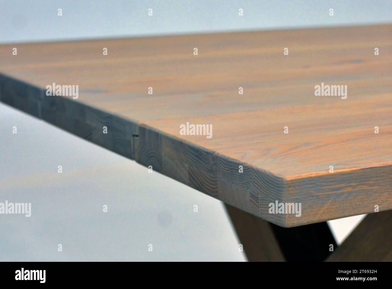 Wooden dinner table surface. Natural wood furniture close view ...