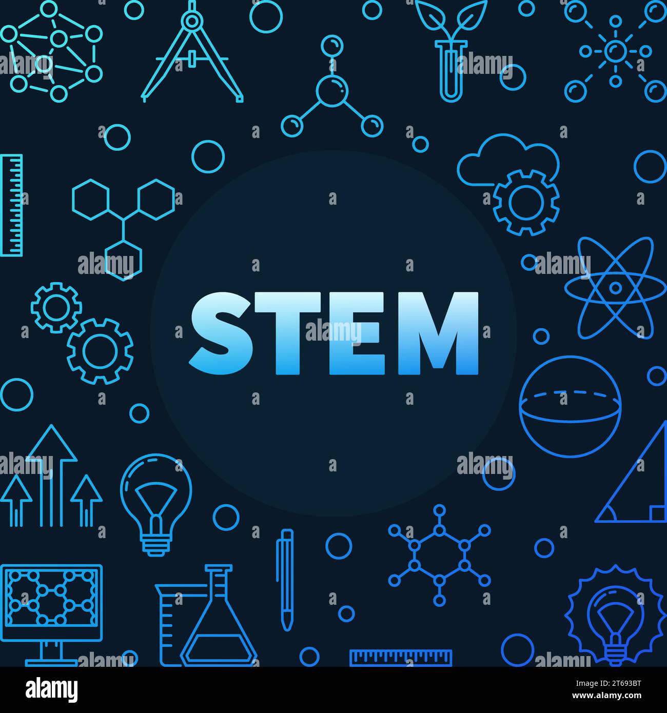 Science Technology Engineering And Math Blue Outline Square Frame Vector Stem Concept
