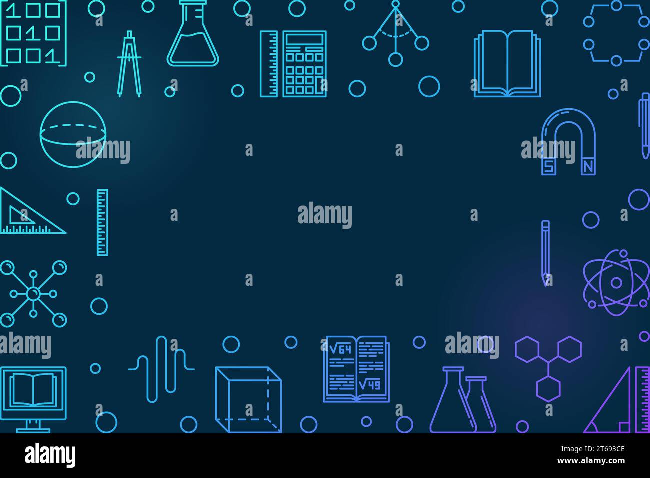 Stem Learning Blue Creative Horizontal Frame Vector Science Concept Illustration In Thin Line