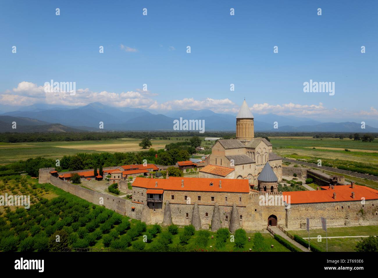 Alaverdi Monastery Complex aerial panoramic view in Kakheti, Georgia ...