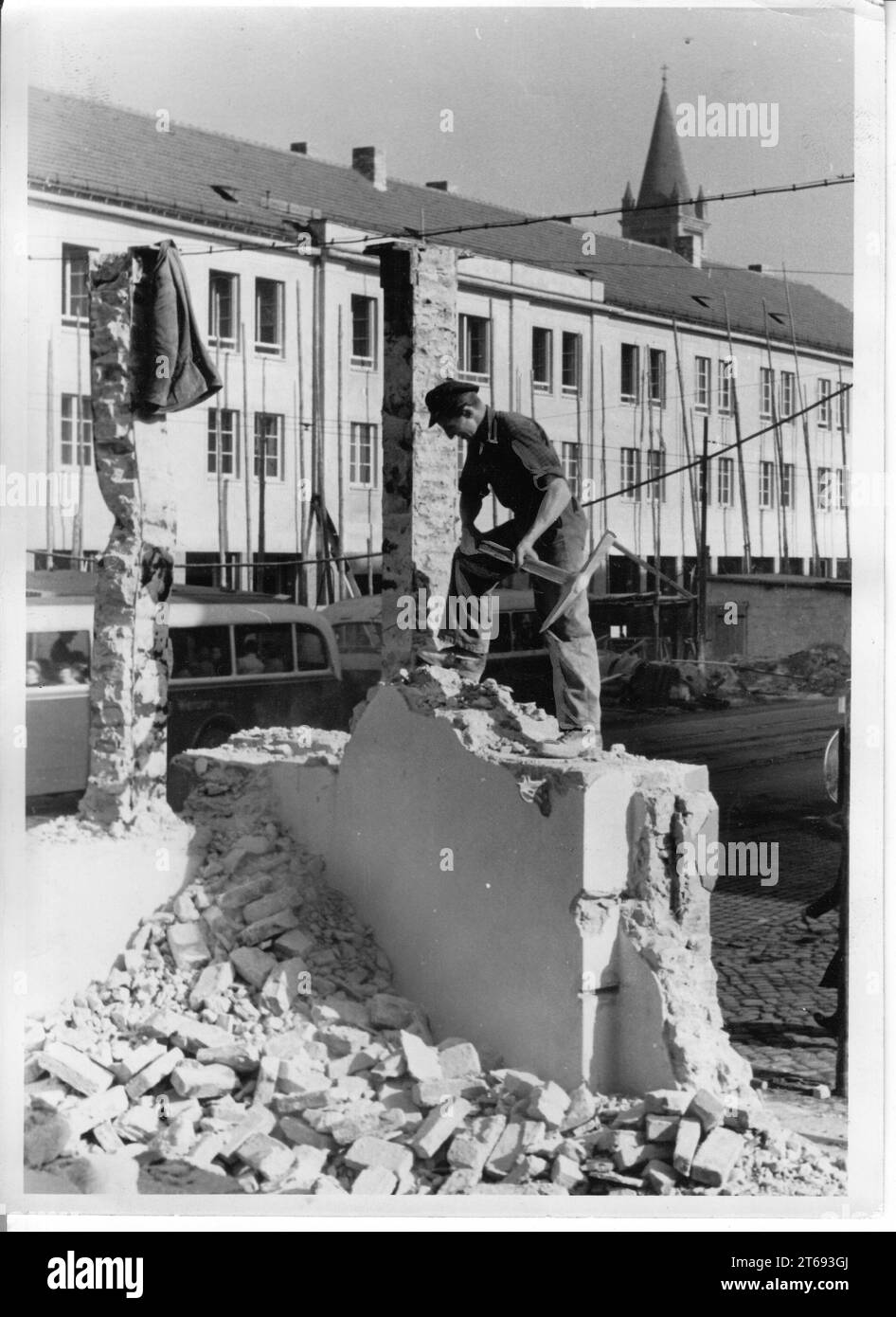 Reconstruction of Potsdam's city center. work.rubble. war. destruction ...