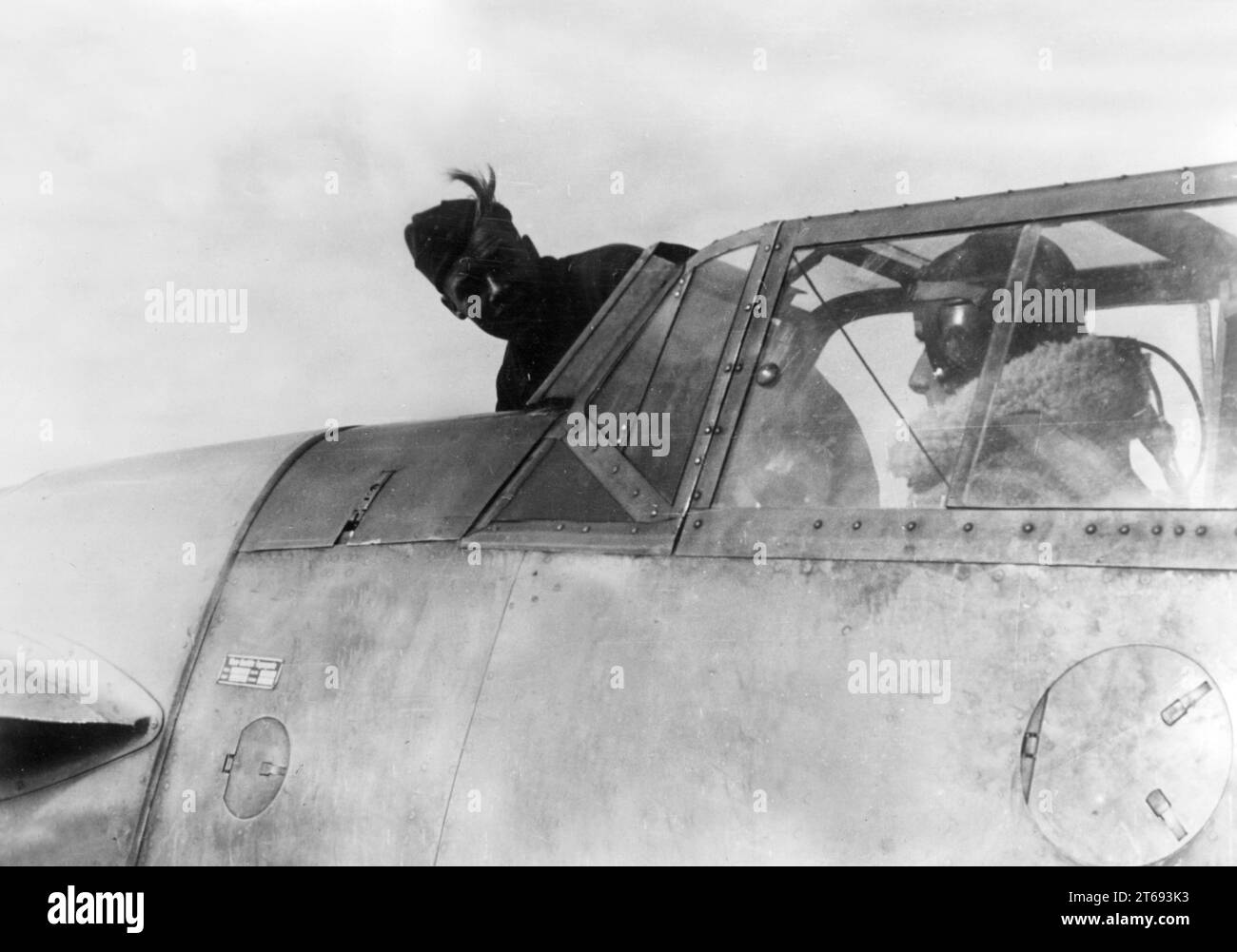 A German fighter Messerschmitt Me BF 109 before takeoff near Kremenchuk (Ukraine) in the ...